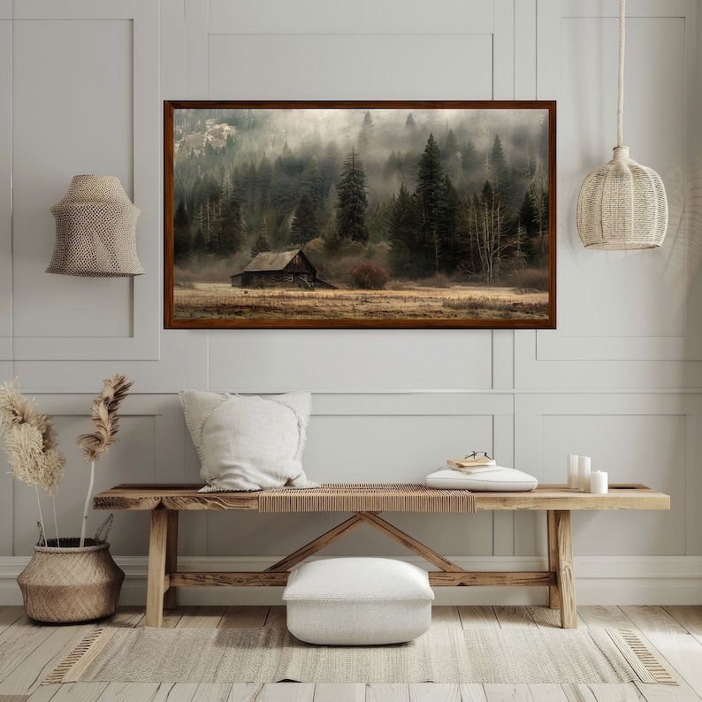 Rustic Cabin Art | Textured Forest Wall Art - Large Landscape ...