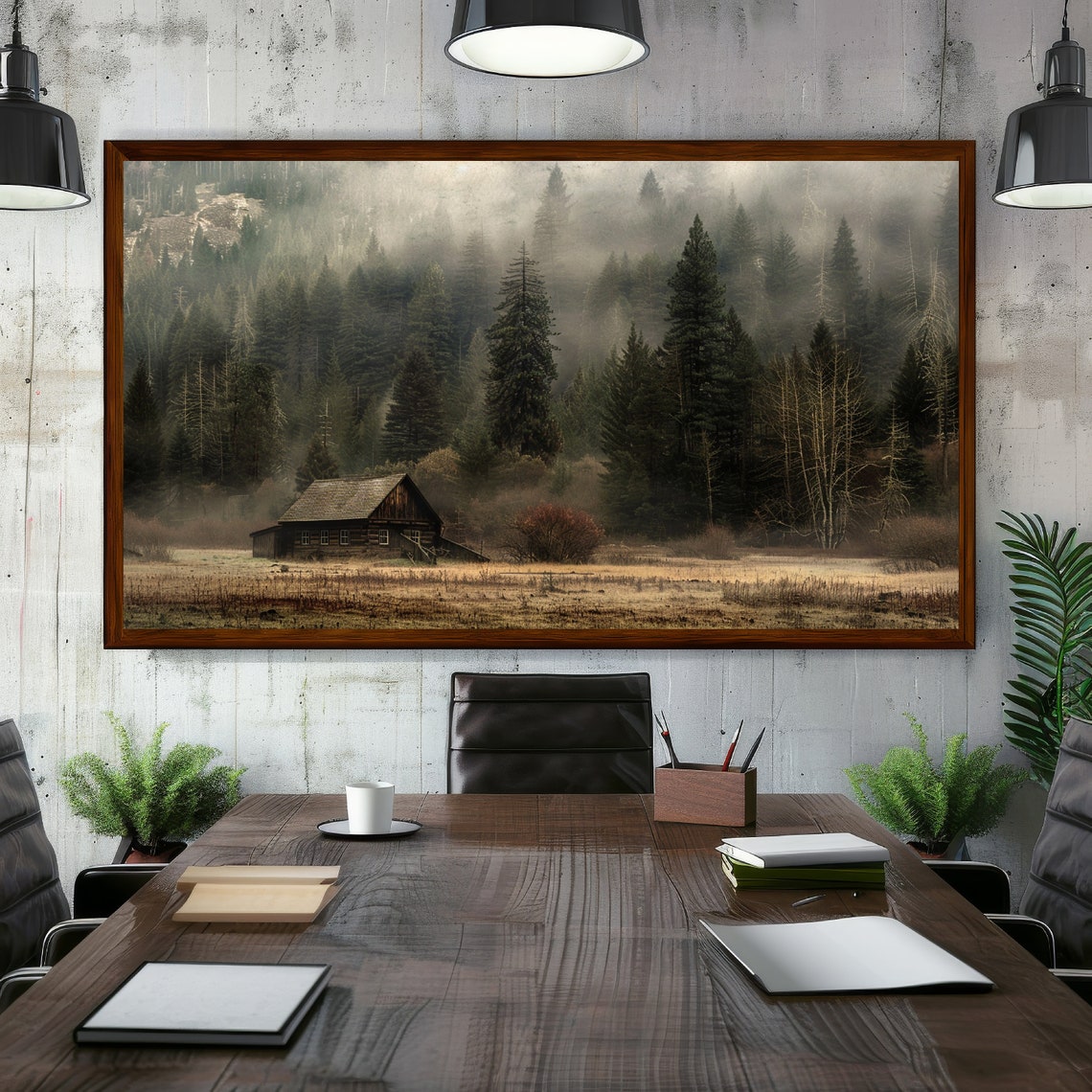 Rustic Cabin Art Textured Forest Wall Art Large Landscape, Downloadable ...