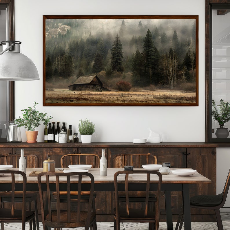 Rustic Cabin Art Textured Forest Wall Art Large Landscape, Downloadable ...
