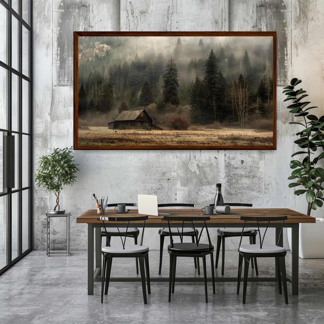 Rustic Cabin Art Textured Forest Wall Art Large Landscape, Downloadable ...