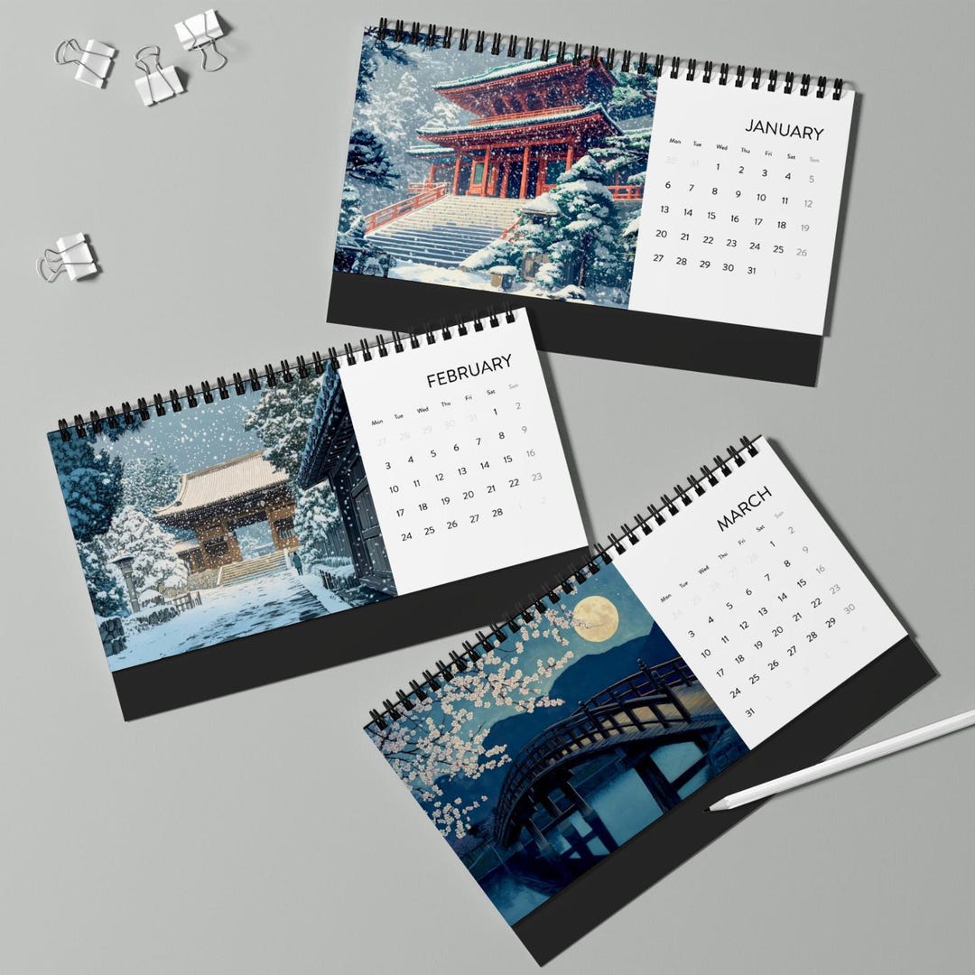 Japan Desk Calendar 2025 I Vintage Japanese Zen Wall Art Calendar 2025 ...