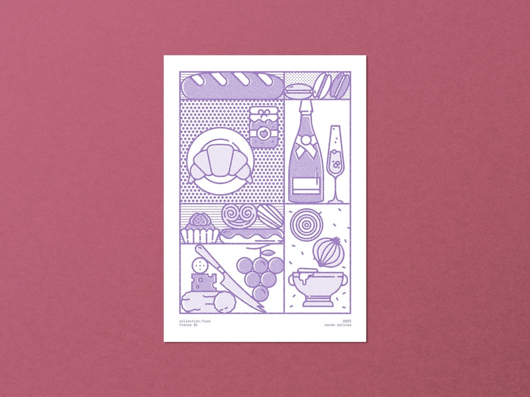 French Cuisine Riso Print Iconic Food Staples Art Parisian Bistro Wall ...