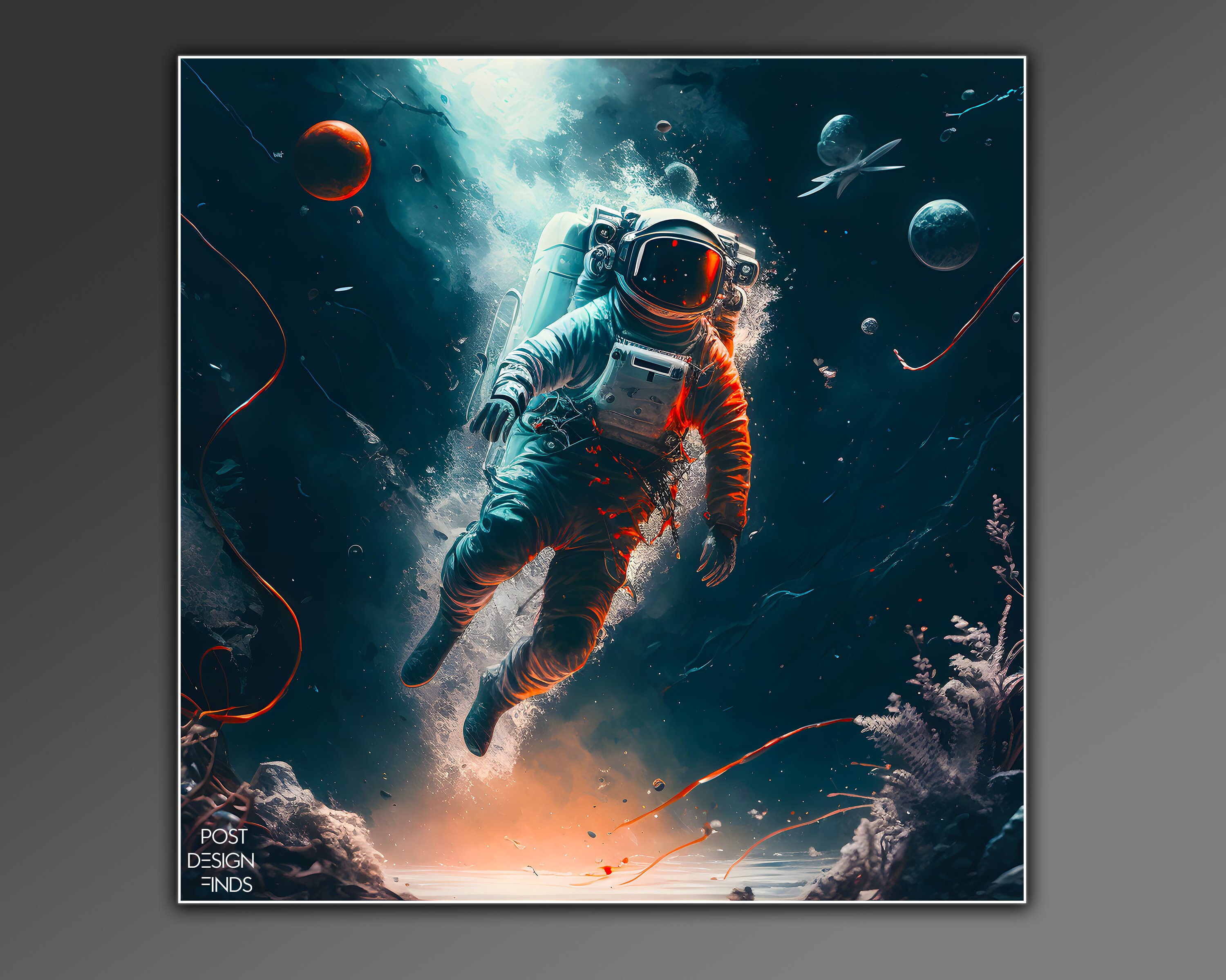 Astronaut Floating Underwater Abstract Square Galaxy - Etsy