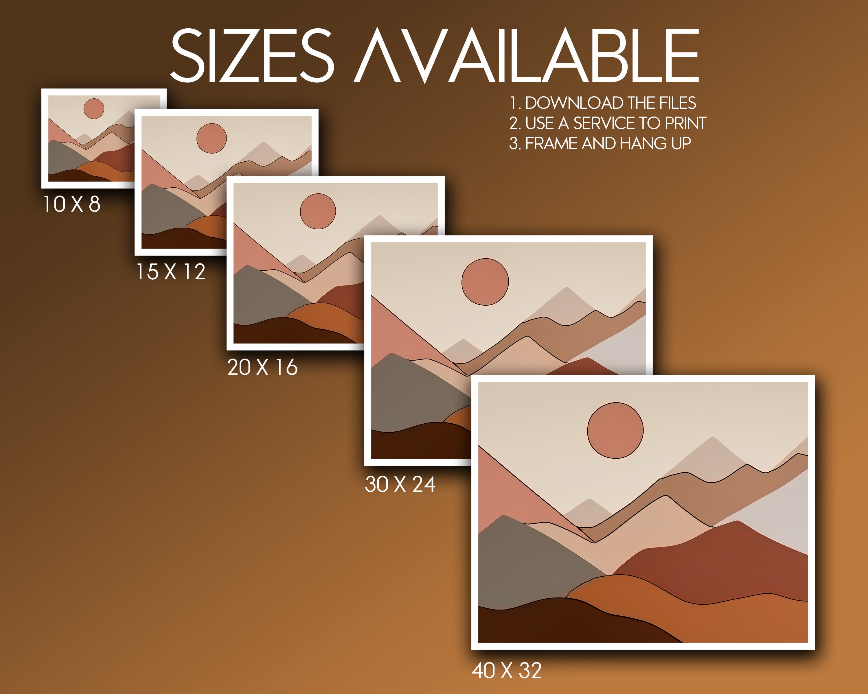 Boho Mountains | Earth Tone, Horizontal Wall Art, Midcentury Modern ...