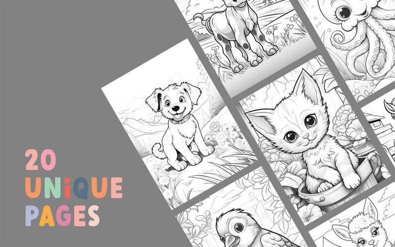 Colorful Critters Kids Coloring Book 20 Page Digital Download, Cute ...