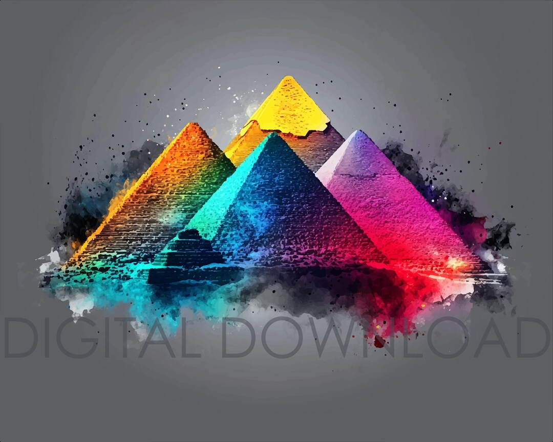 Great Pyramids of Giza in Rainbow Watercolour Splash - Art and ...