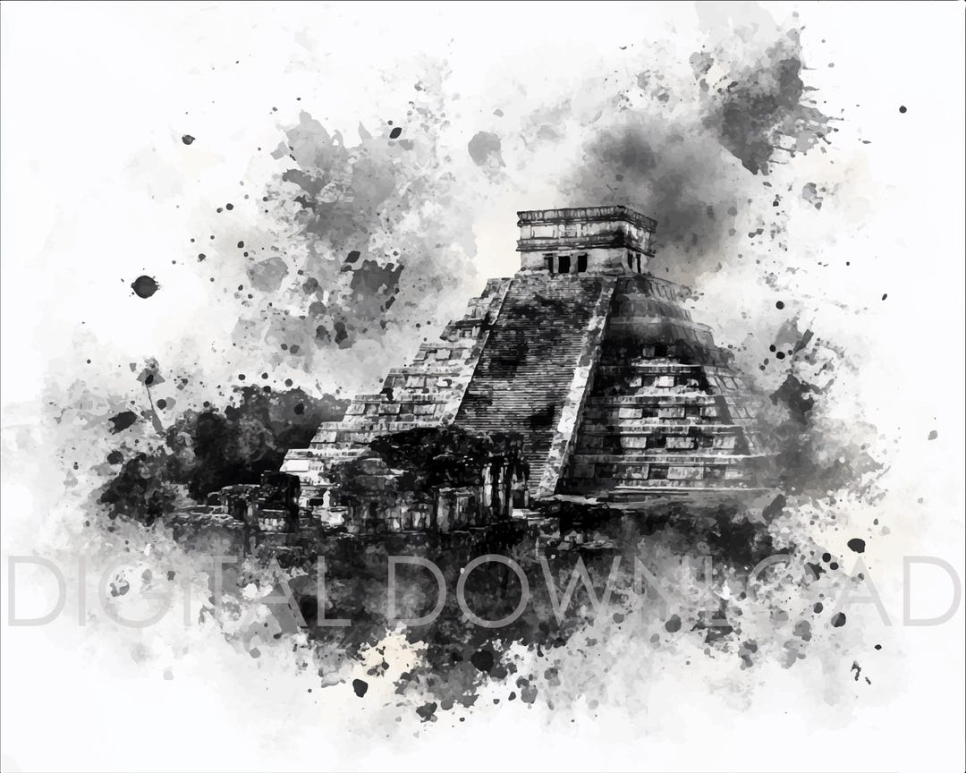 Chichen Itza in Blk Wht Watercolour - Art and Collectables | Digital ...