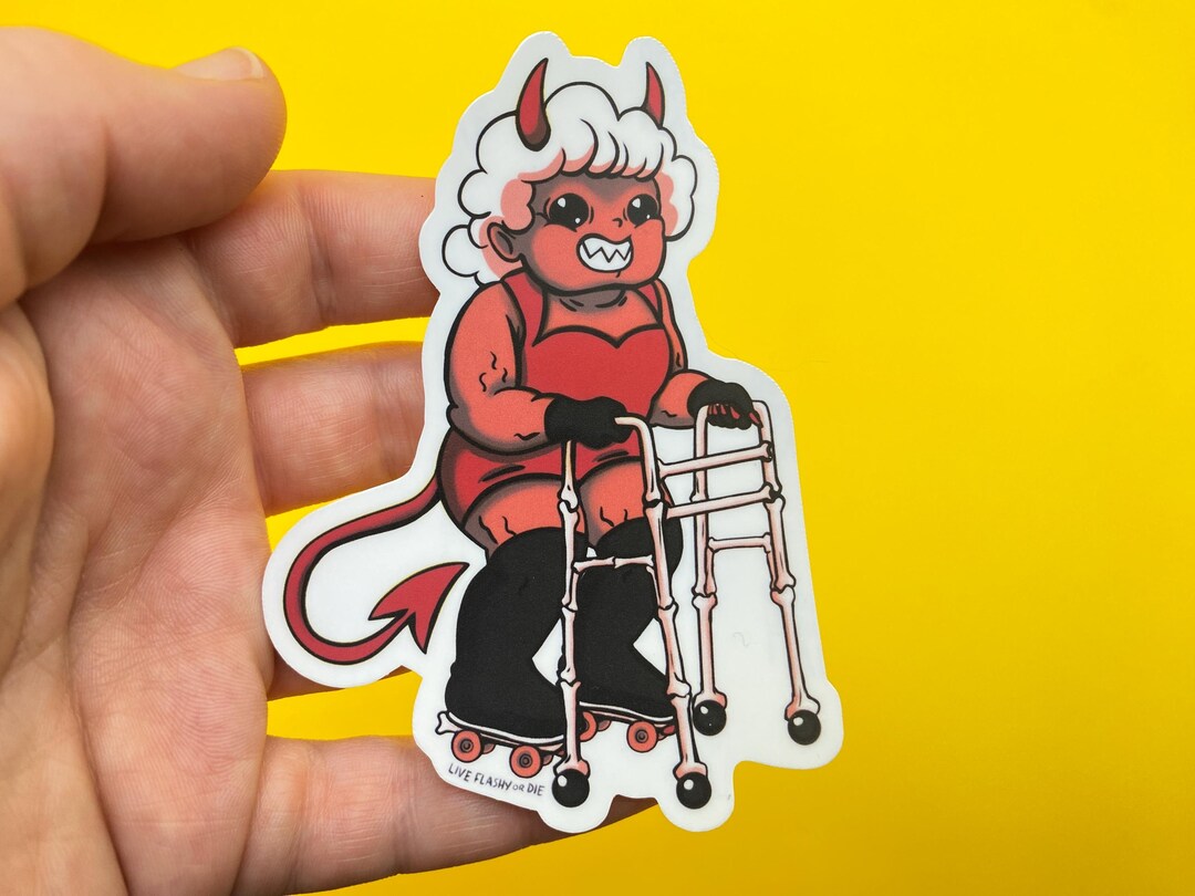 Retro Granny Devil Roller Skater Sticker | Halloween Speed Skating ...