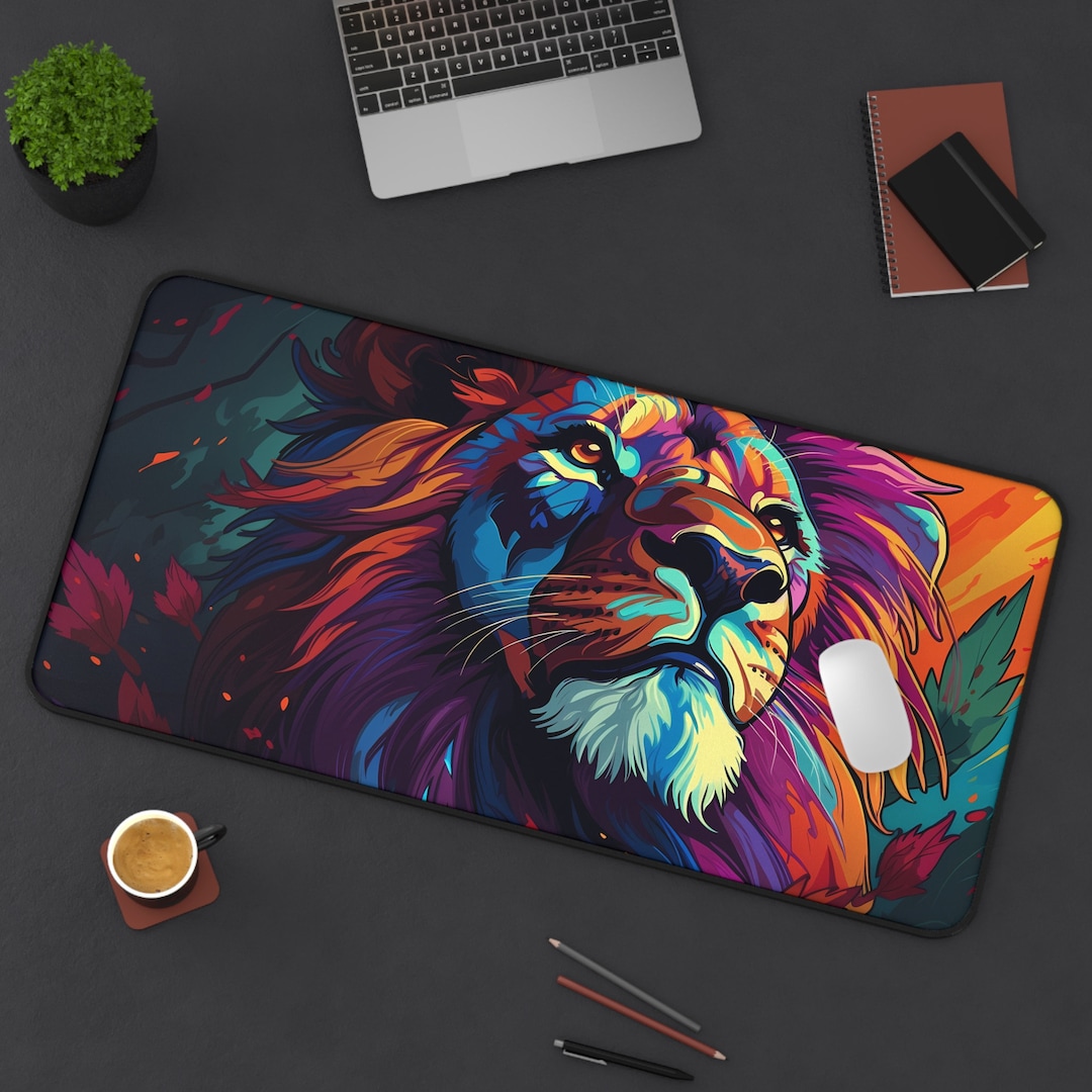 Colorful Lion Head Print Custom Large Extended Gaming Mouse Pad ...