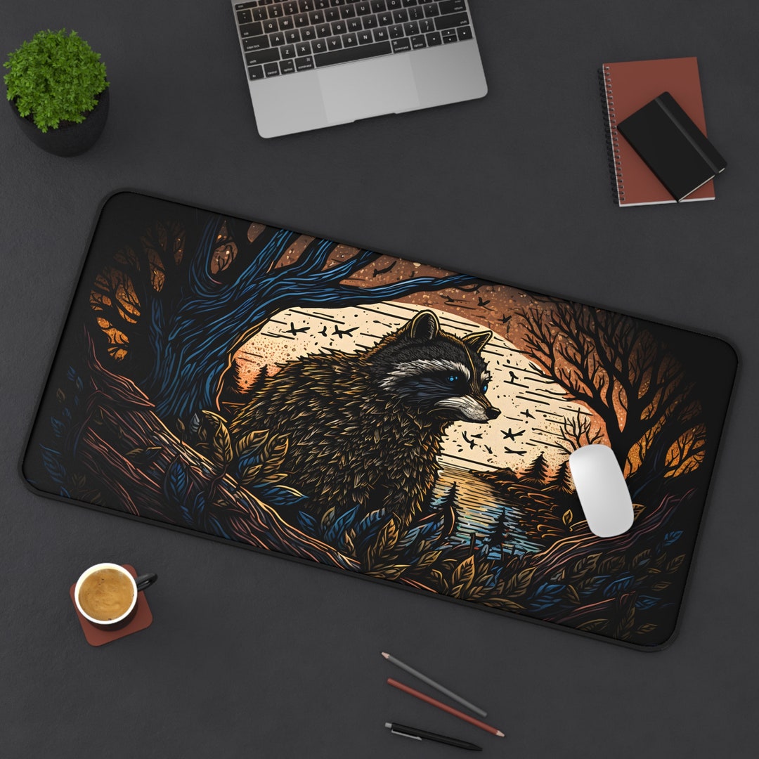 Raccoon in the Bush Desk Mat, Unique Gaming Gift for Raccoon Lovers ...