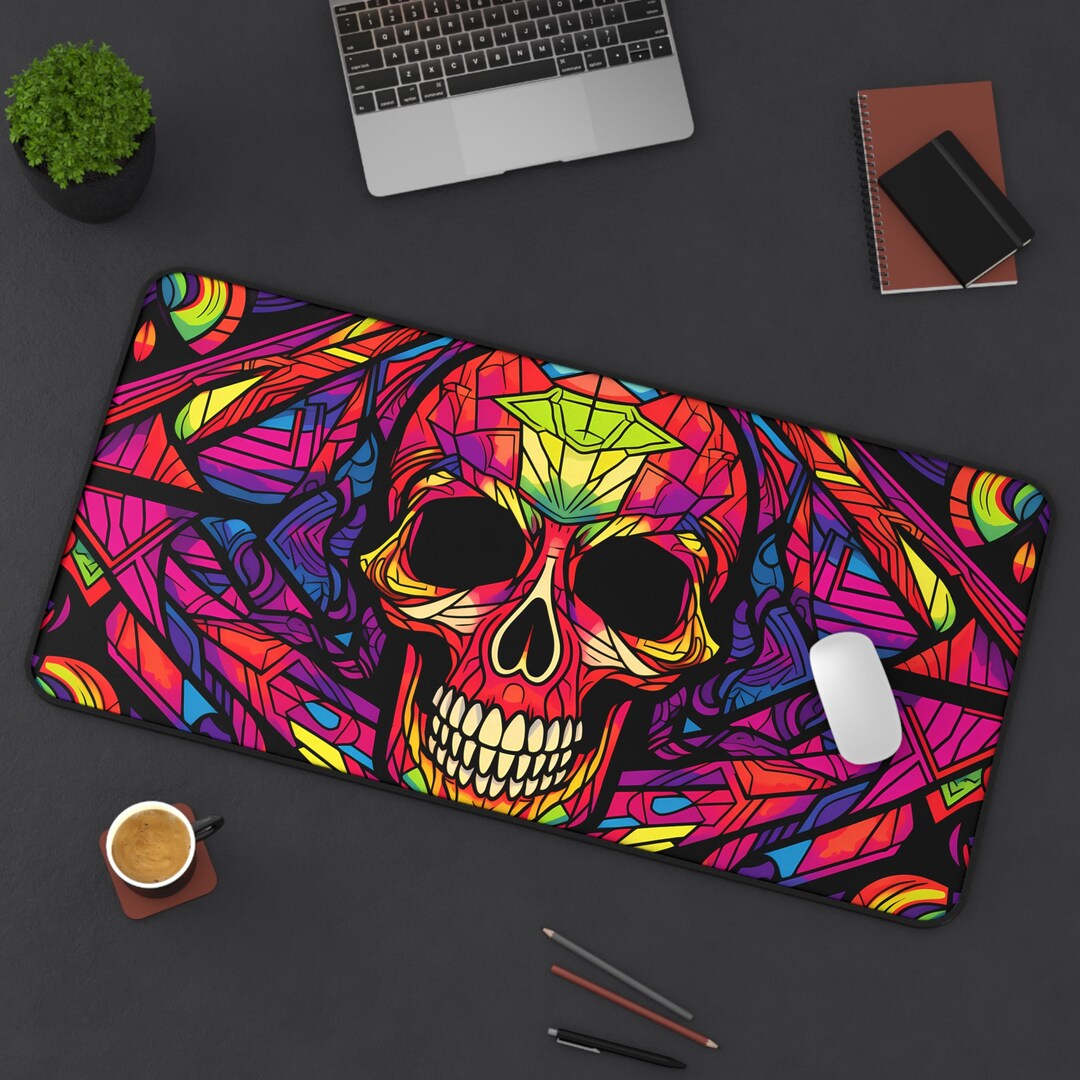 Colorful Skull Print, Skeleton Custom Large Mousepad, Extended Gaming ...