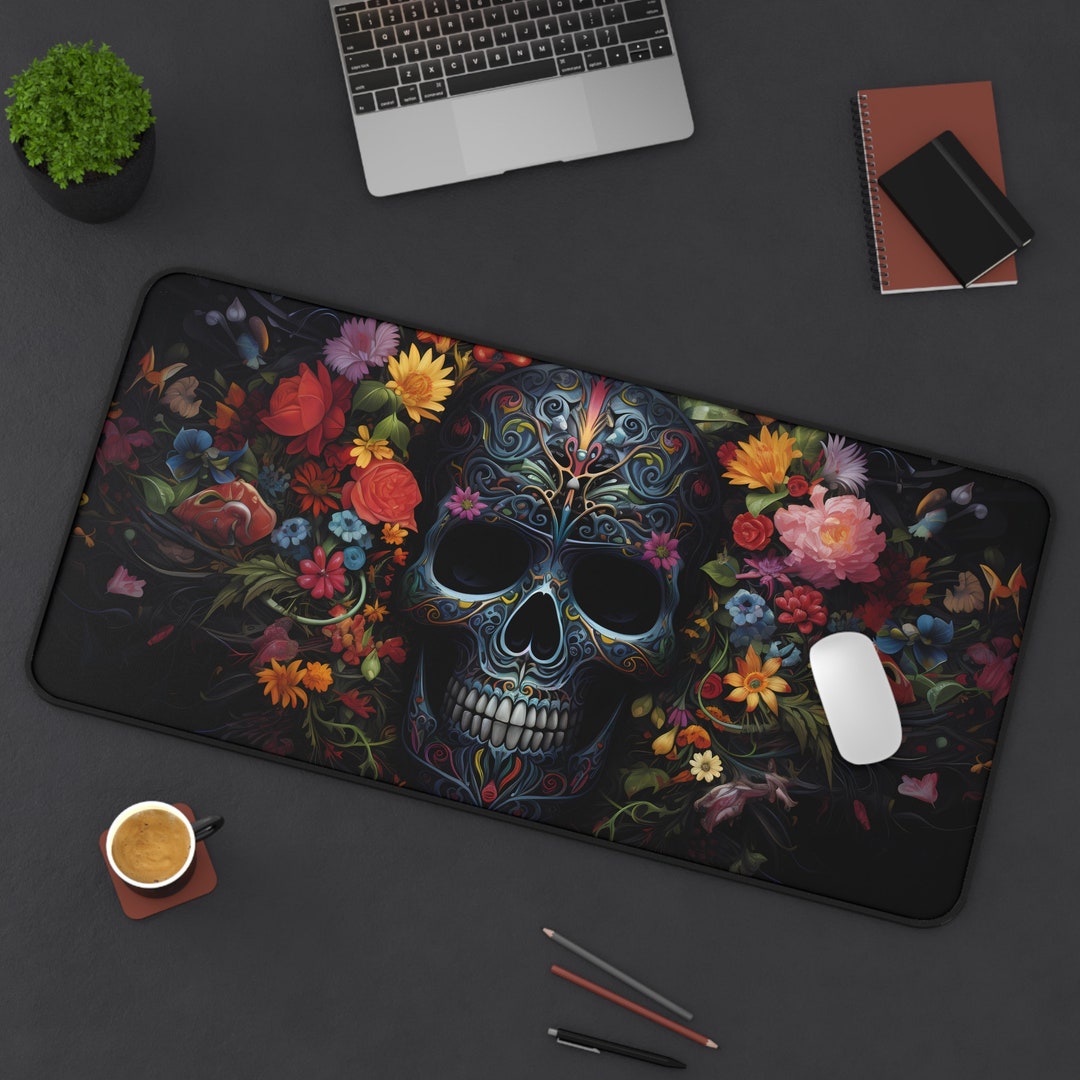 Colorful Floral Skull Custom Large Extended Gaming Mouse Pad, Graphical ...