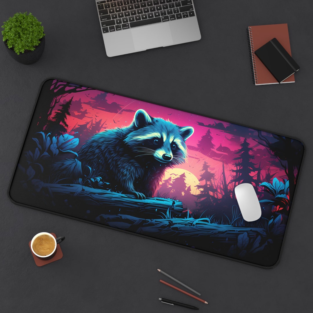 Cute Raccoon Desk Mat, Custom Extra Large Deskmat, Extended Gaming ...