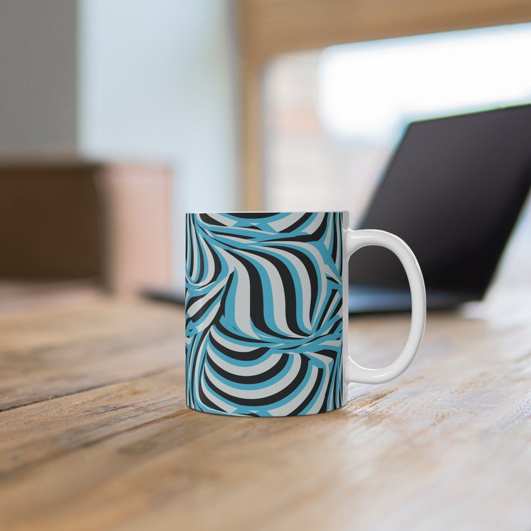 Blue Optical Illusion Patterns Mug, Graphical Pattern Coffee Cup, Cool ...