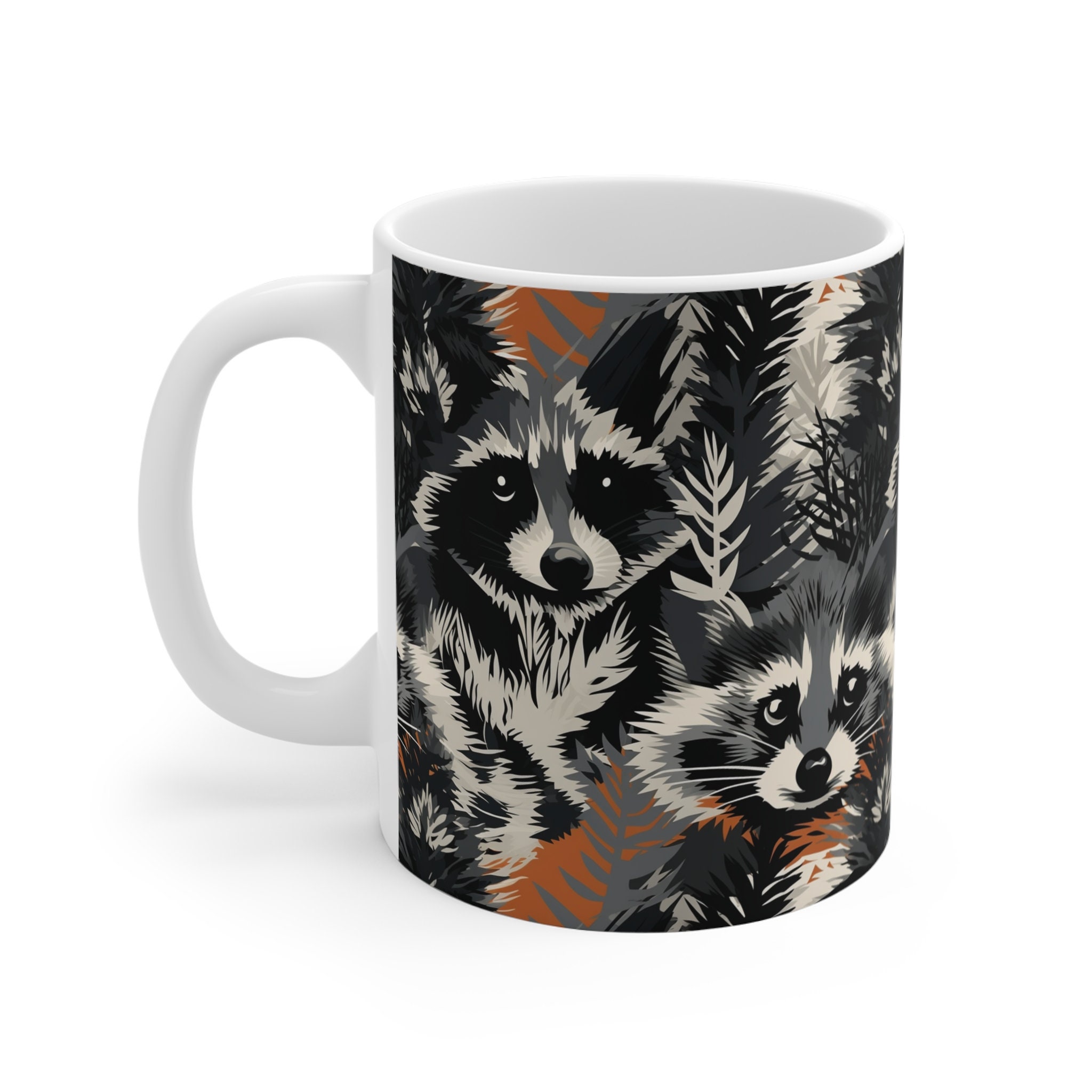 Cute Raccoons in the Bush Patterns Mug, Trash Panda Coffee Cup, Unique ...