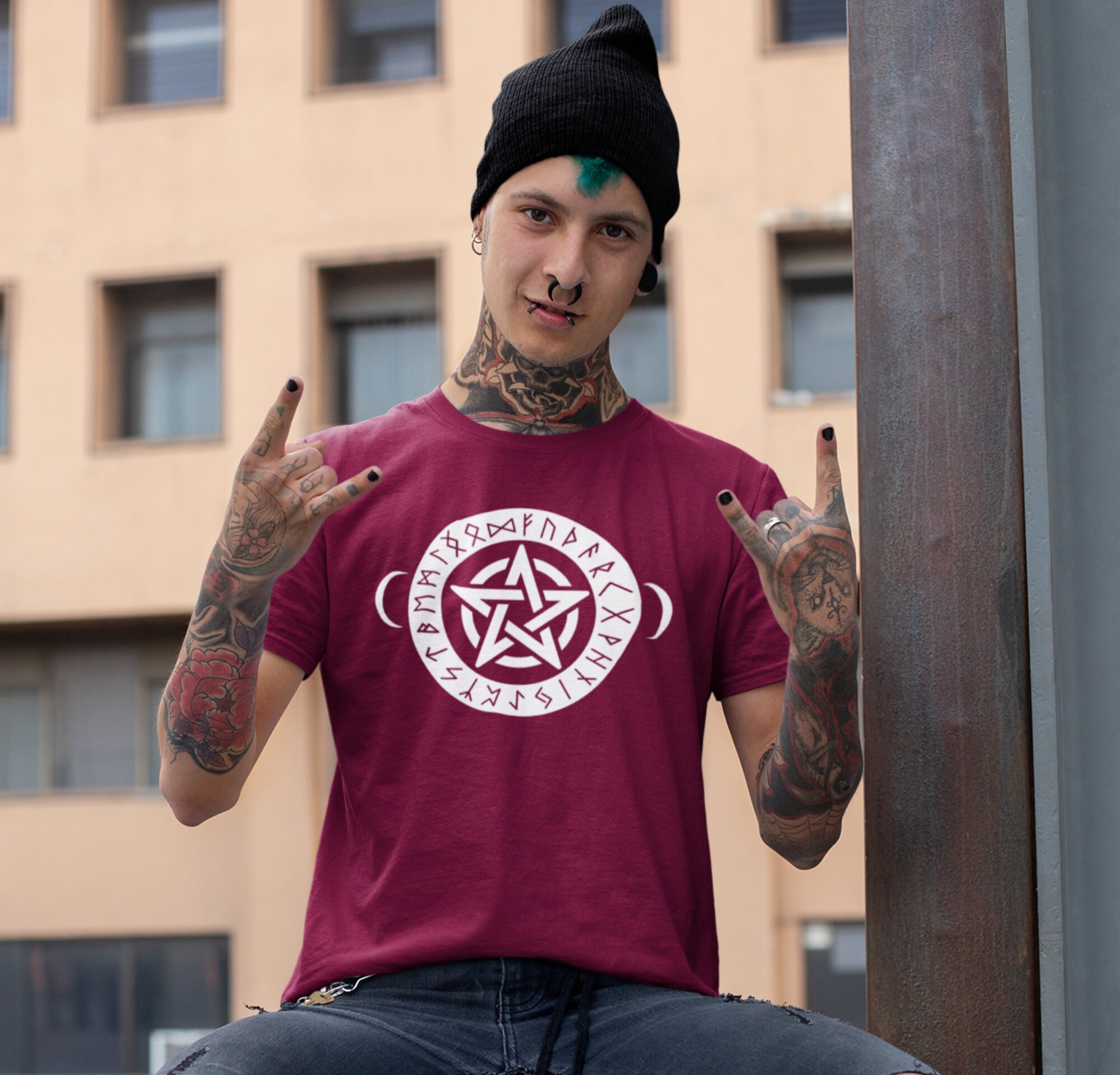 Handcrafted Runic Pentacle Shirt, Unique Nordic Design, Magical ...