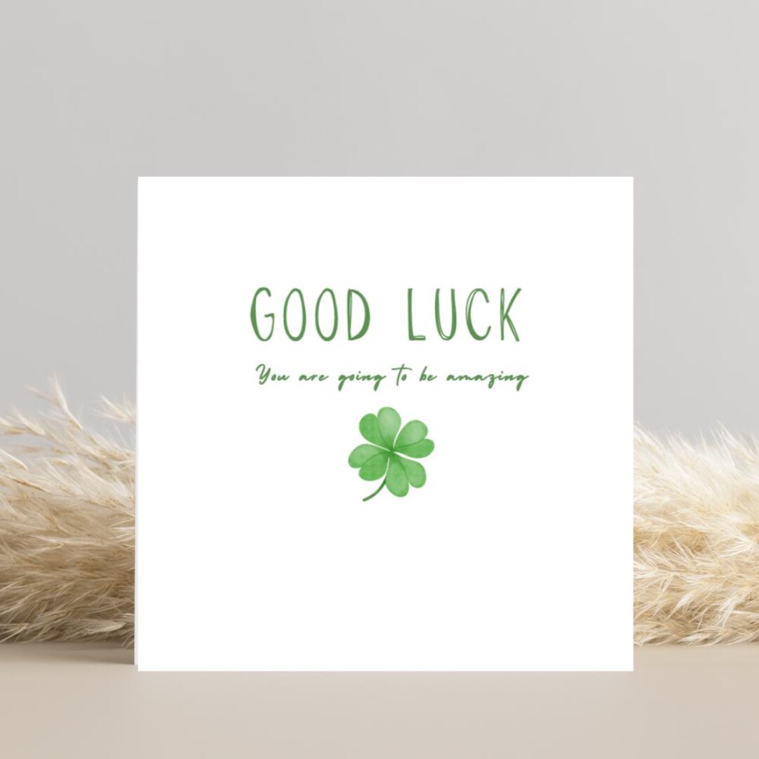 Good Luck Card, Four Leaf Clover Card, Green Good Luck Card, Simple ...