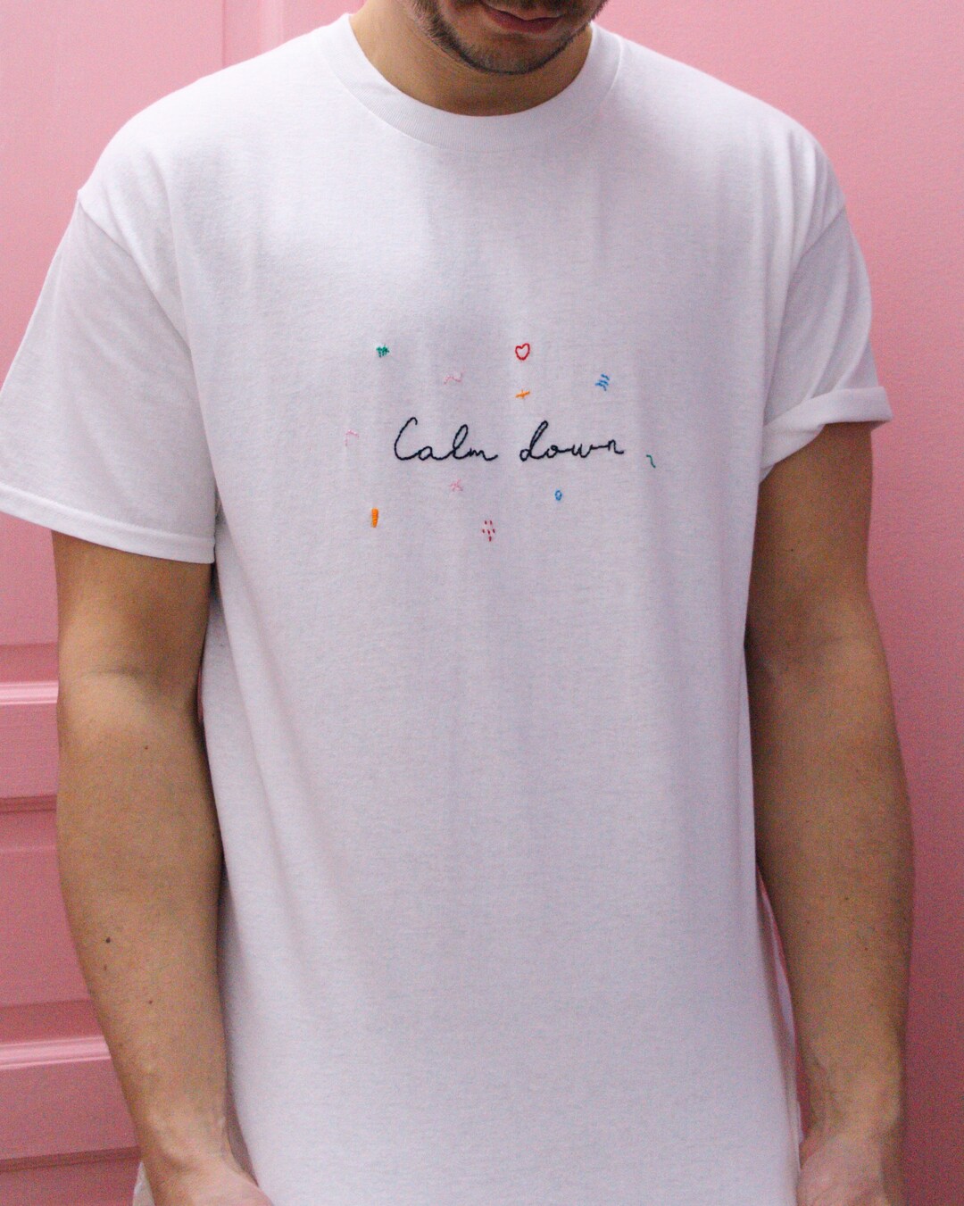 Hand Embroidered 'calm Down' T-shirt - Etsy
