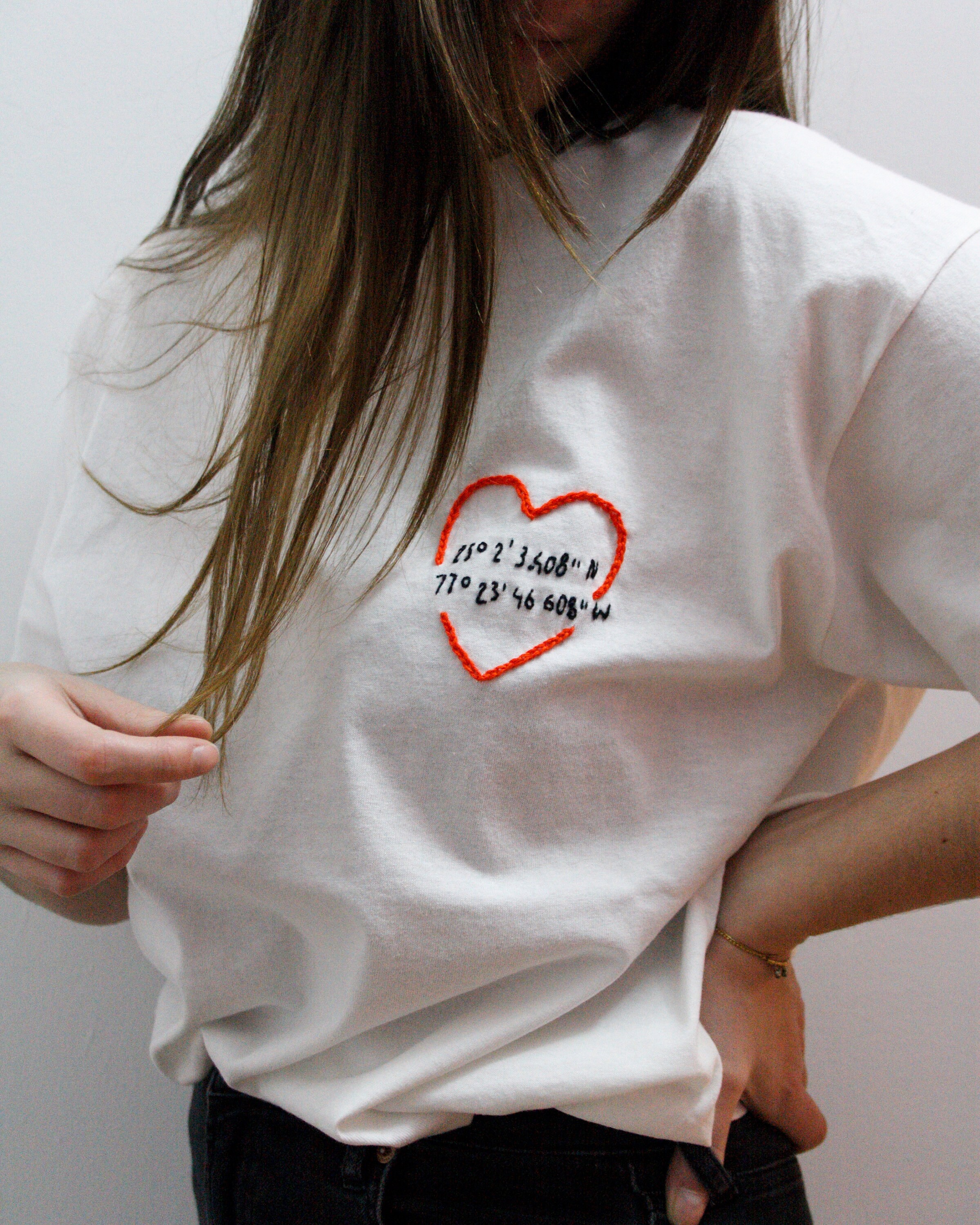 Customizable & Hand-embroidered 'love Location' T-shirt - Etsy