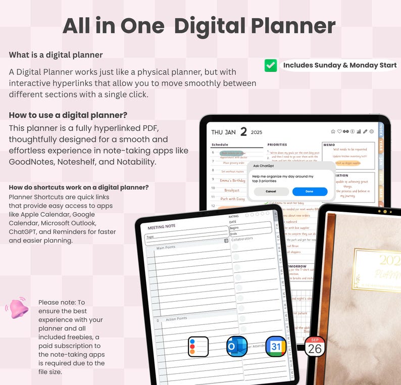 All in One Digital Planner 2026, 2027, 2028 Digital Planner, Digital ...