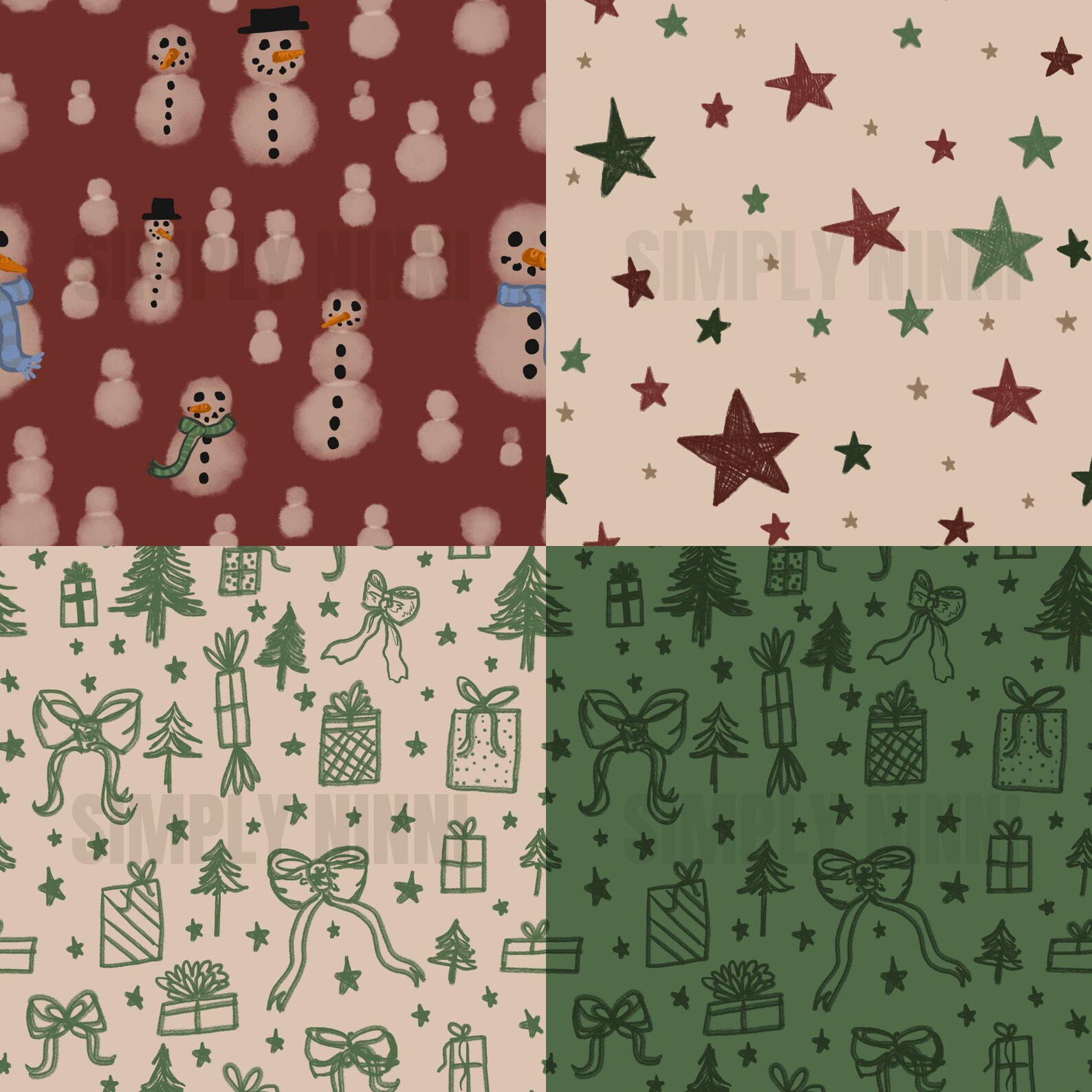 Christmas Digital Paper, Seamless Printable Christmas Scrapbook Paper ...