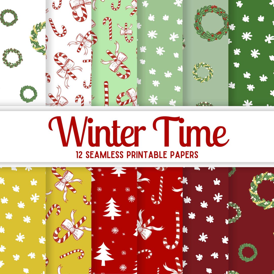 Pastel Christmas Seamless Paper Set, Winter Holiday Designs (digital ...
