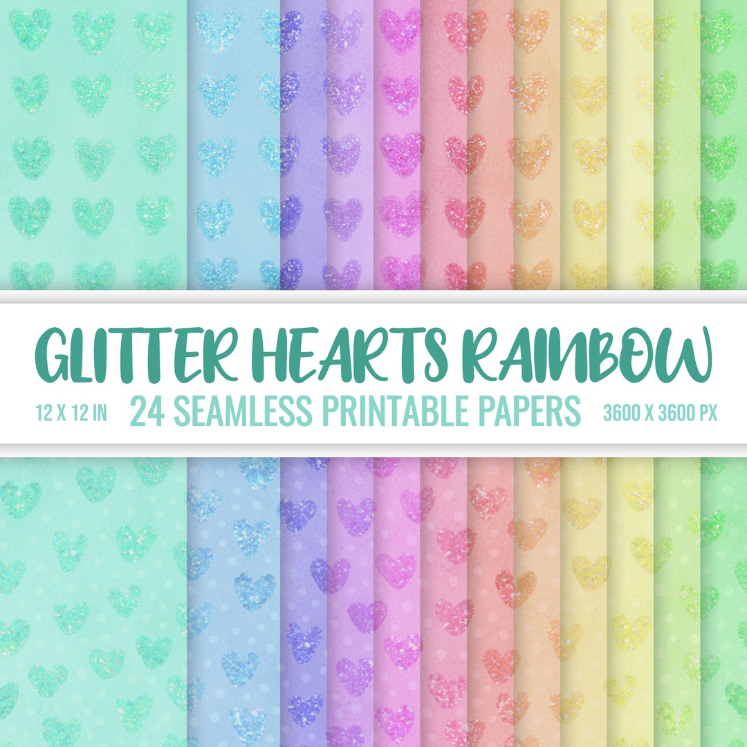 Rainbow Hearts Paper, Valentines Day Glitter Hearts, Valentine Print ...