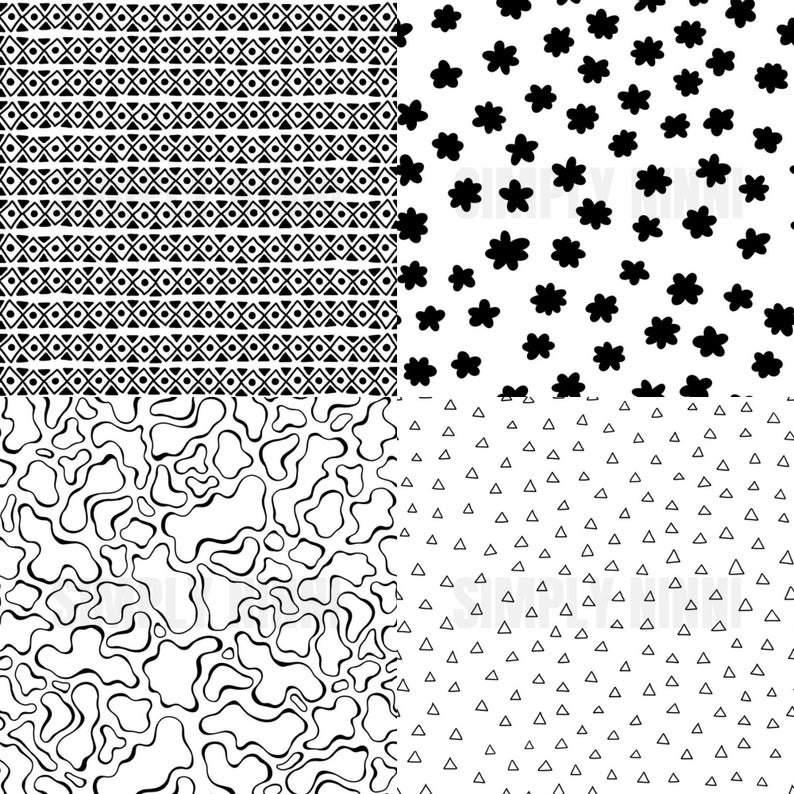 Black and White Papers, Seamless Scrapbook Paper, Cute Boho Doodles ...