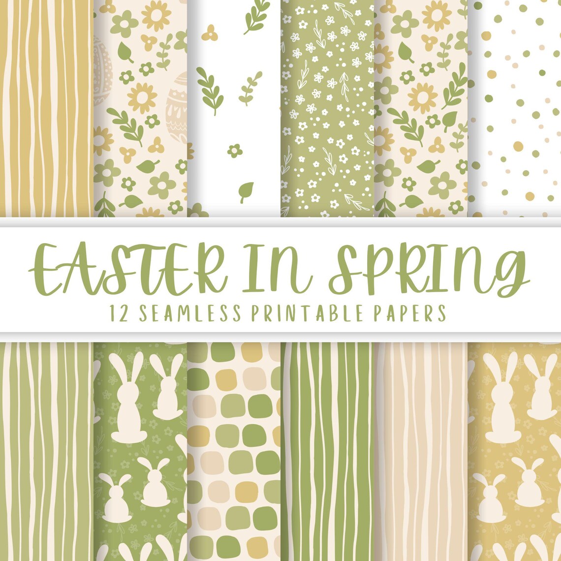 Easter Boho Digital Paper, Cute Papers for Spring With Flowers and ...