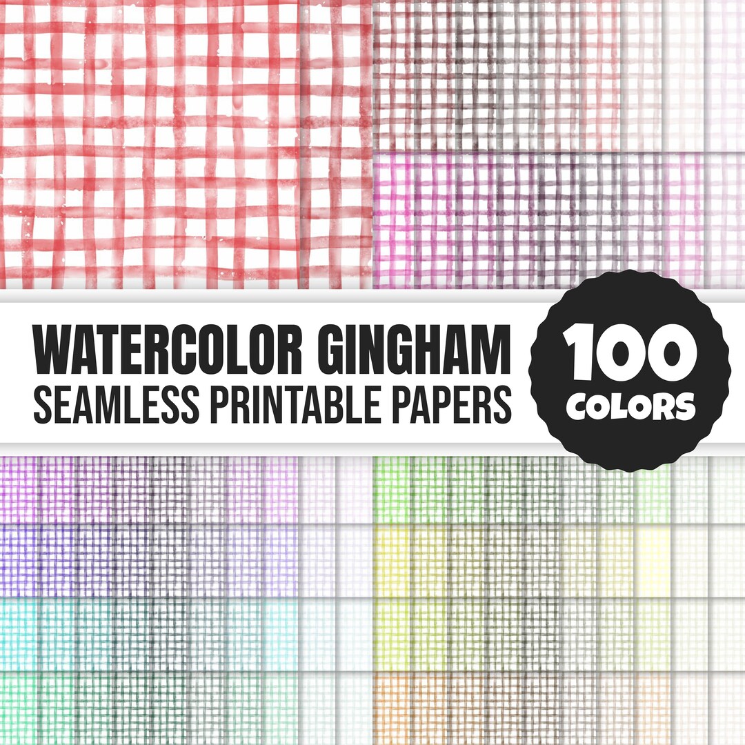 100 Gingham Watercolor Papers, Seamless Colorful Digital Papers, Big ...