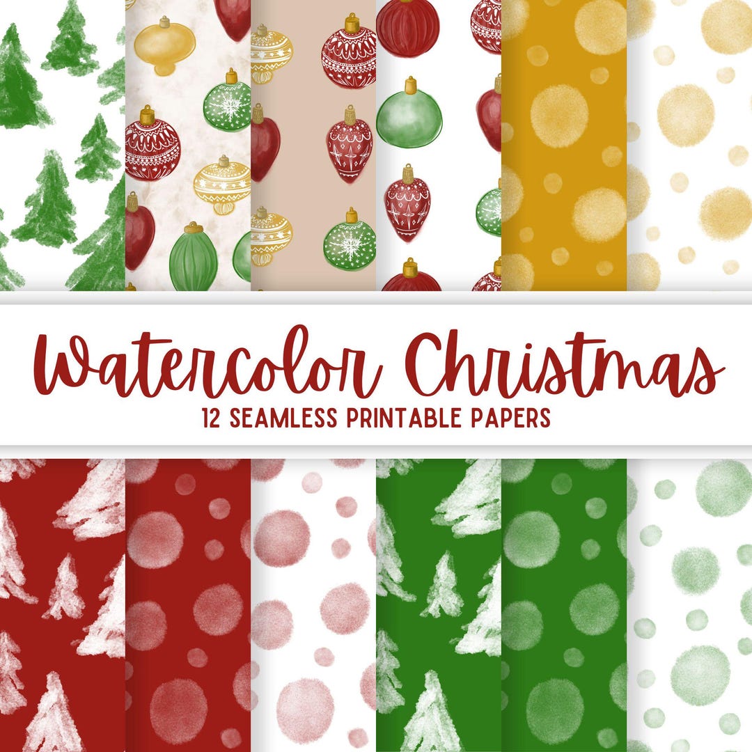 Watercolor Christmas Digital Paper, Seamless Printable Scrapbook Paper ...