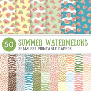 Summer Papers With Watermelons, Seamless Backgrounds With Fruit, Bright ...