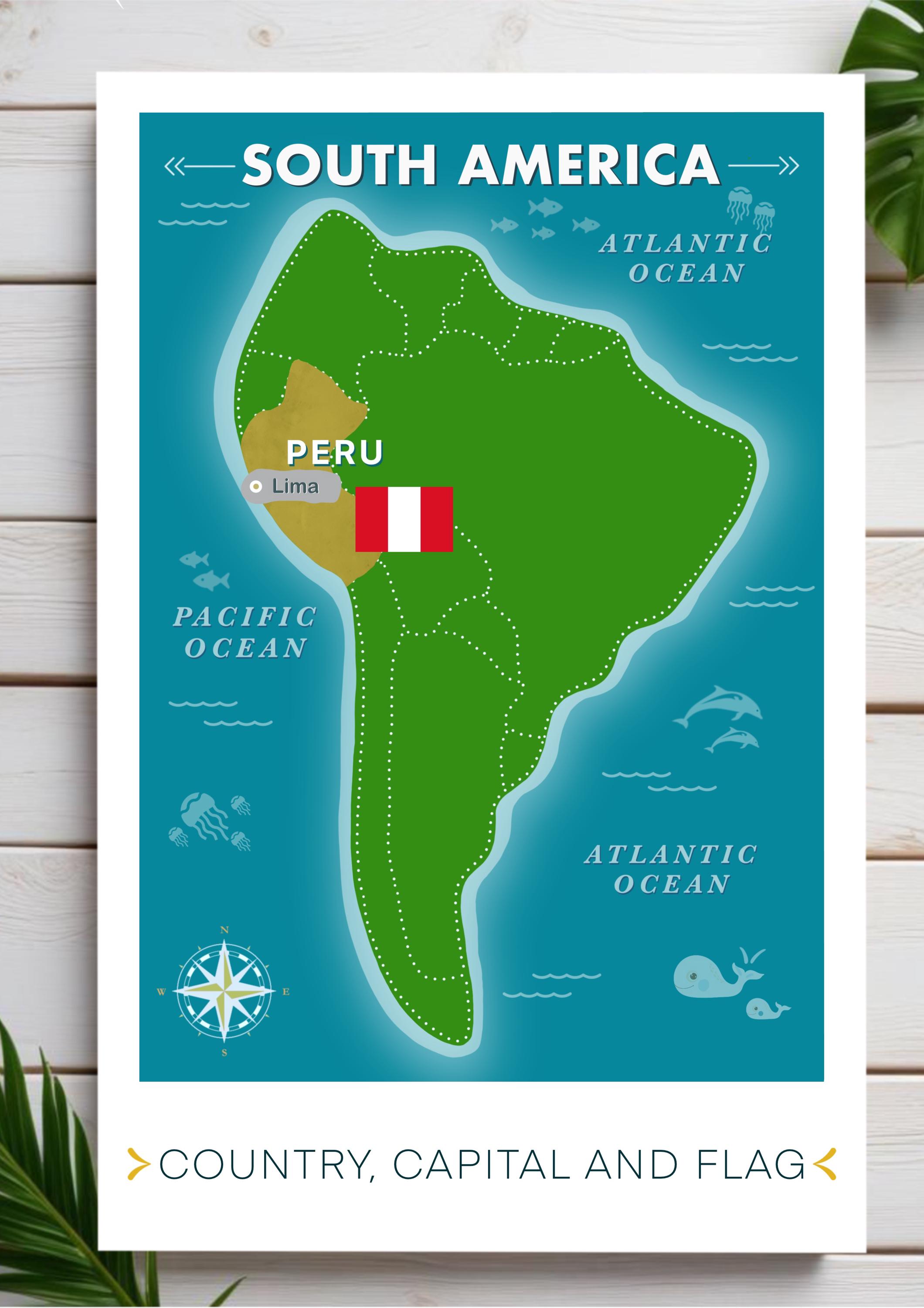South America Puzzle Map, South America Countries, Capitals and Flags ...
