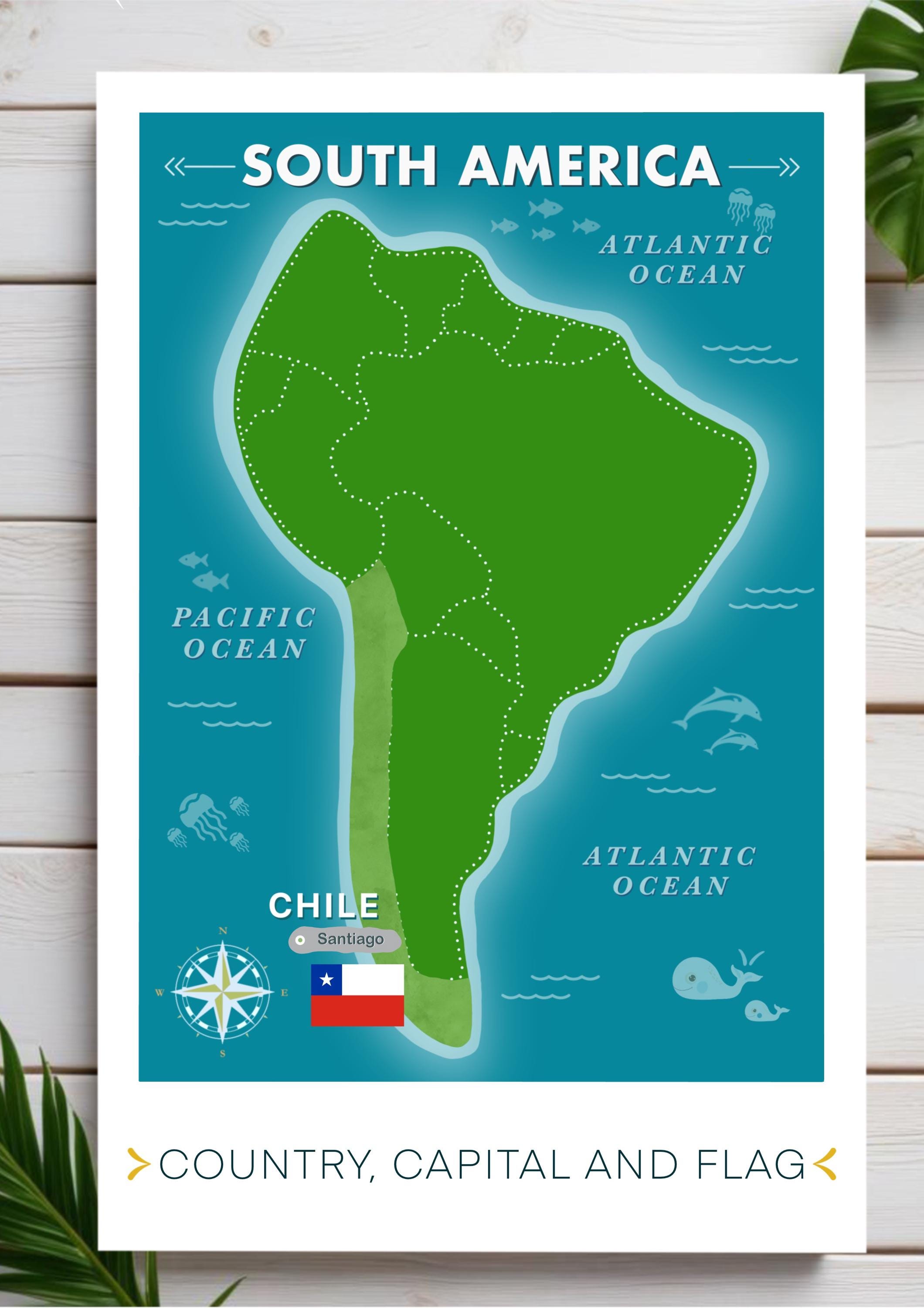 South America Puzzle Map, South America Countries, Capitals and Flags ...