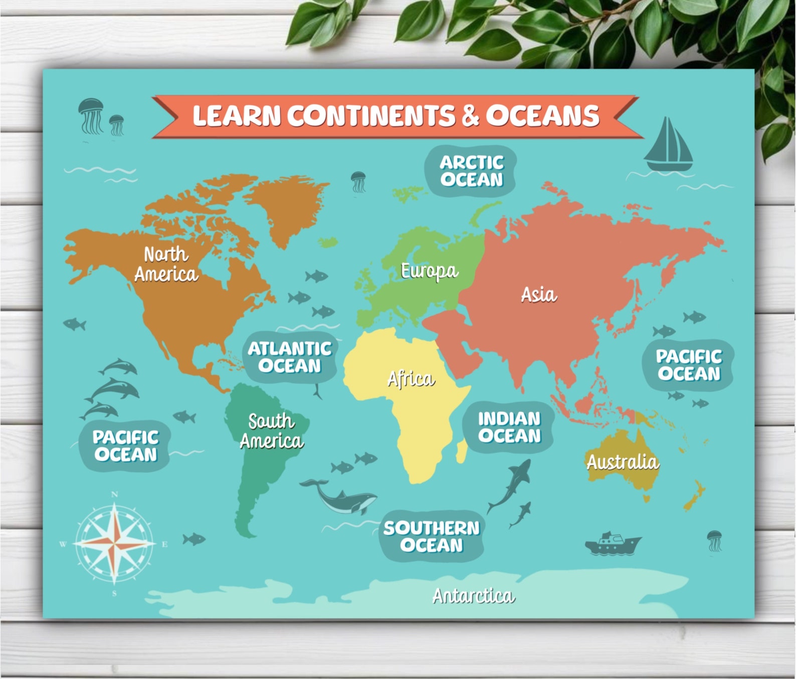 World Map Printable: Continents & Oceans Montessori Puzzle, Learn 7 ...