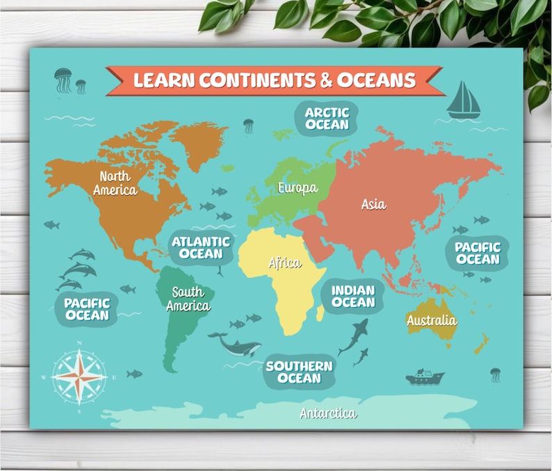 World Map Printable: Continents & Oceans Montessori Puzzle, Learn 7 ...