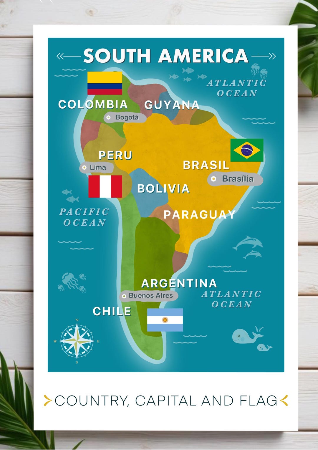 South America Puzzle Map, South America Countries, Capitals and Flags ...