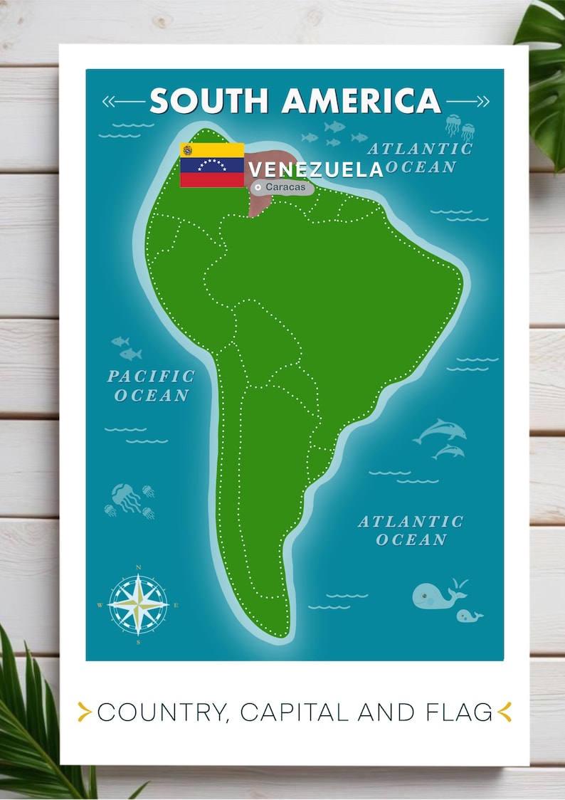 South America Puzzle Map, South America Countries, Capitals and Flags ...