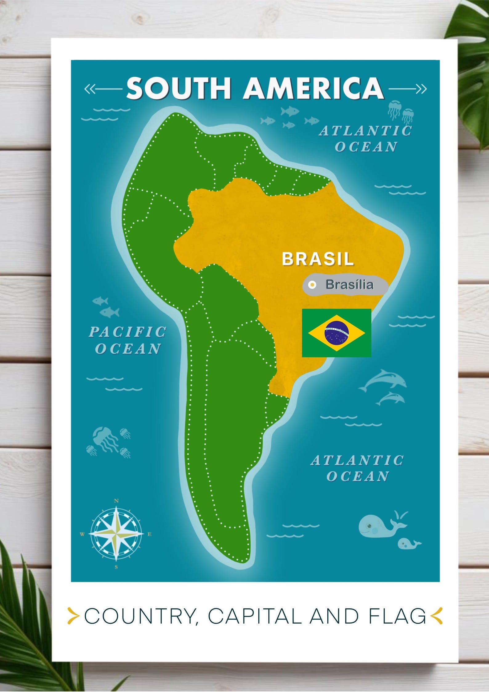 South America Puzzle Map, South America Countries, Capitals and Flags ...