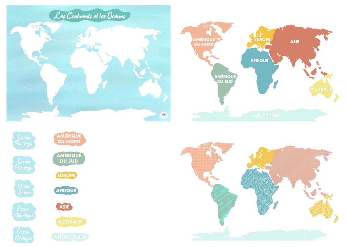 Carte Du Monde Imprimable: Puzzle Montessori Des Continents Et Des ...