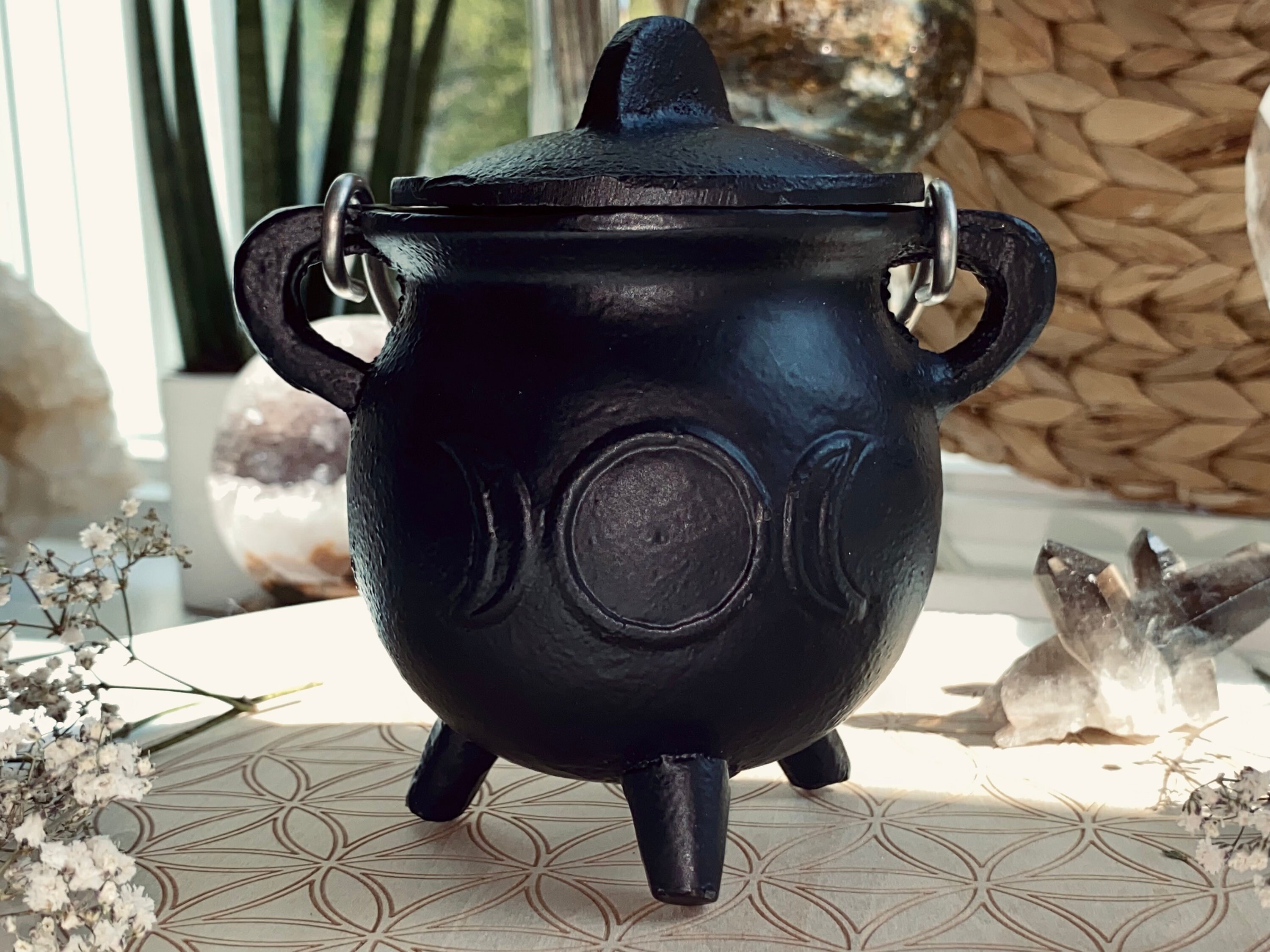 Solid Cast Iron Cauldron, Cauldron, Altar Tools, Triple Moon Cauldron ...