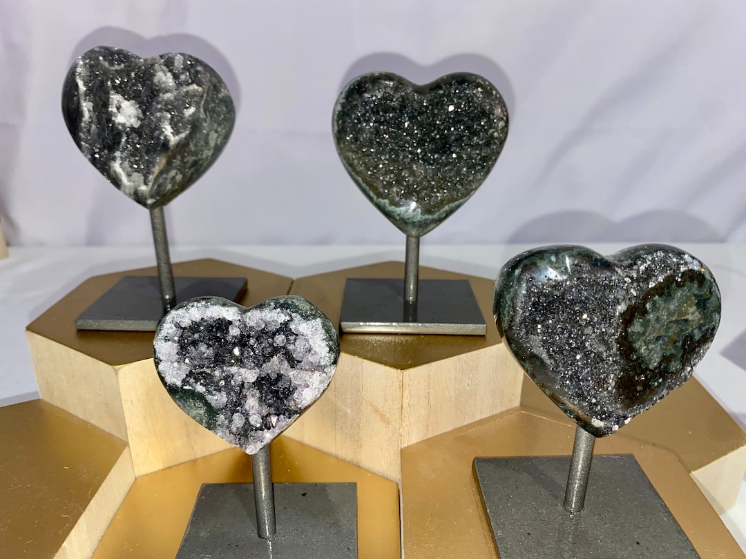 Black Sugar Amethyst Heart on Stand / Sparkly Crystal Moon / - Etsy