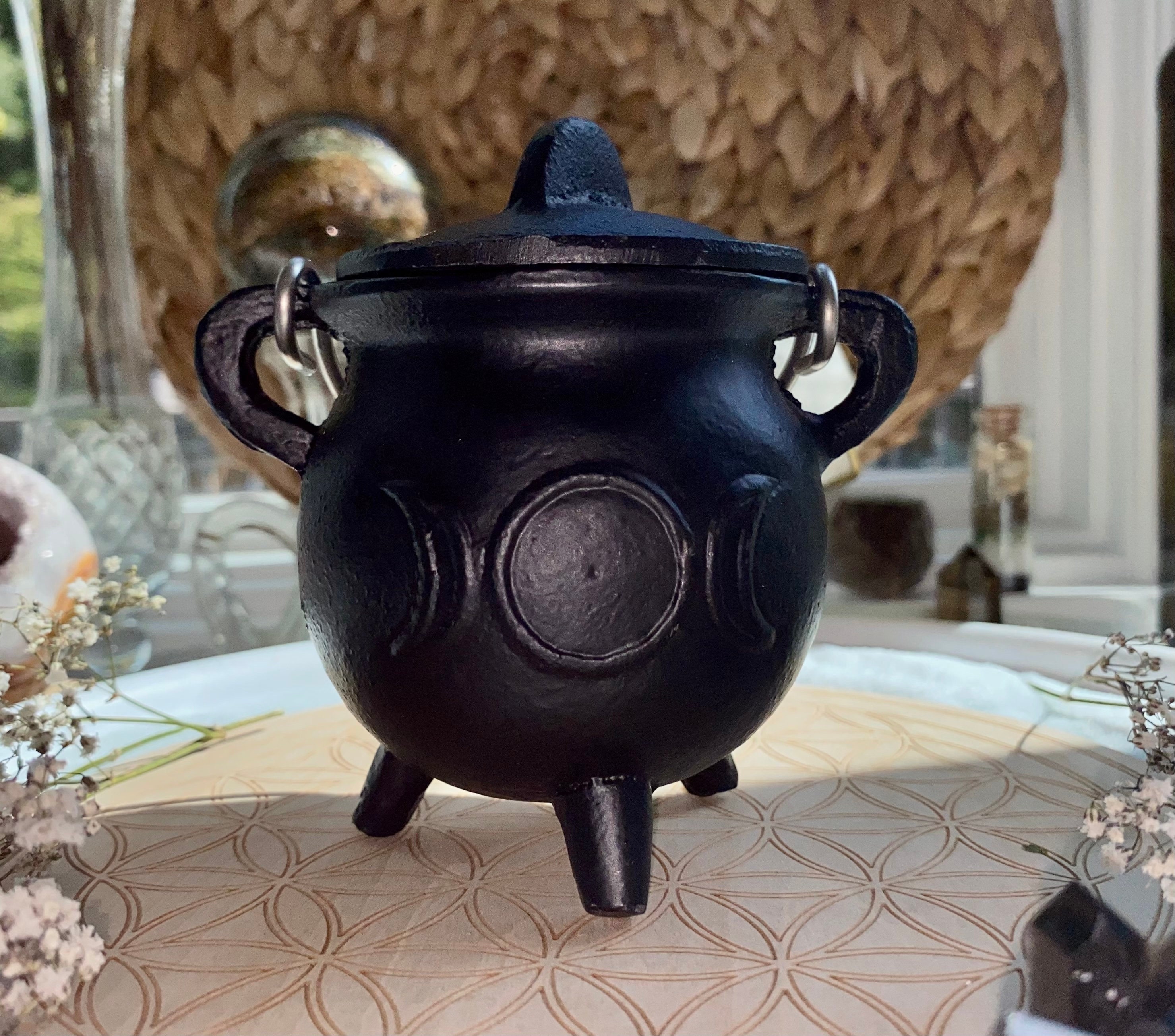 Solid Cast Iron Cauldron, Cauldron, Altar Tools, Triple Moon Cauldron ...