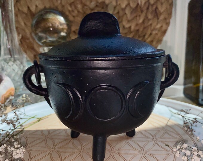 Solid Cast Iron Cauldron, Cauldron, Altar Tools, Triple Moon Cauldron, Large Cauldron, Divine ...