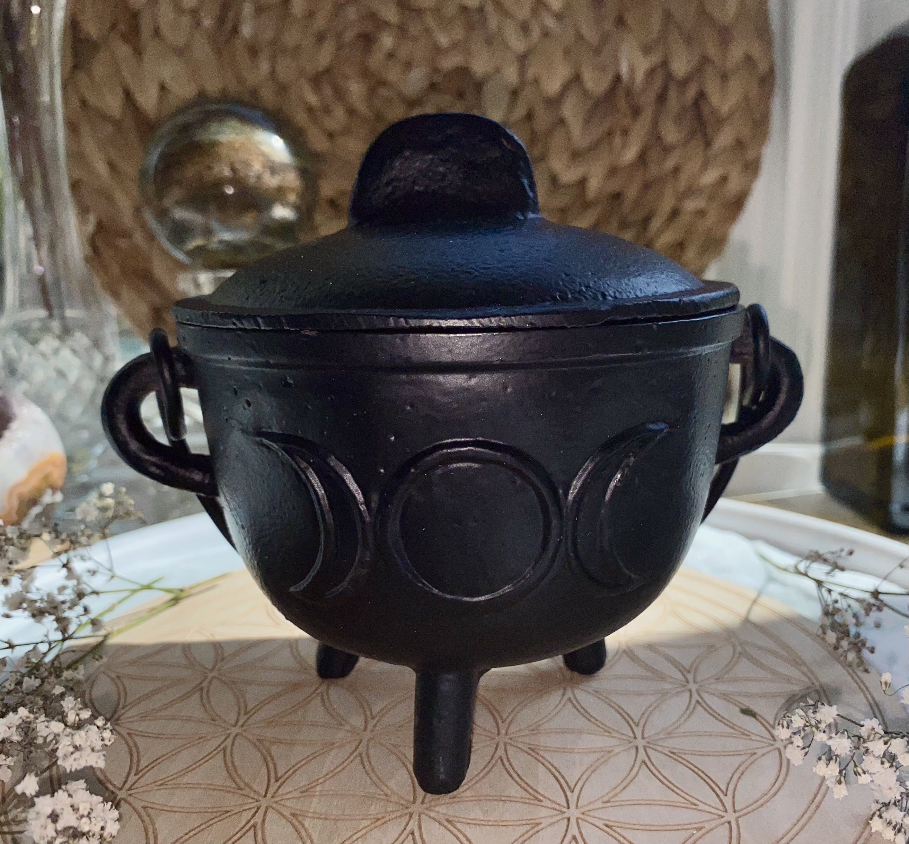 Solid Cast Iron Cauldron, Cauldron, Altar Tools, Triple Moon Cauldron ...