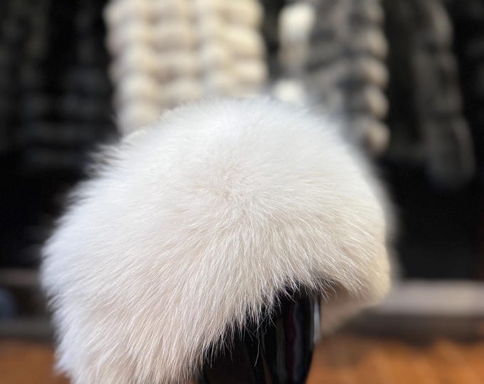 Women White Real Fox Fur Hat, Winter Fur Hat for Women, Fur Head Warmer ...