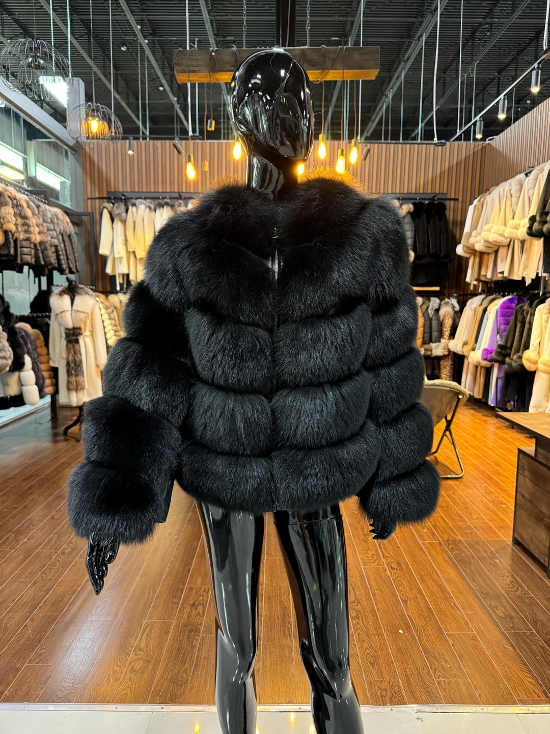 Black Fox Fur Jacket | 100% Genuine Fox Fur | Real Leather Details ...
