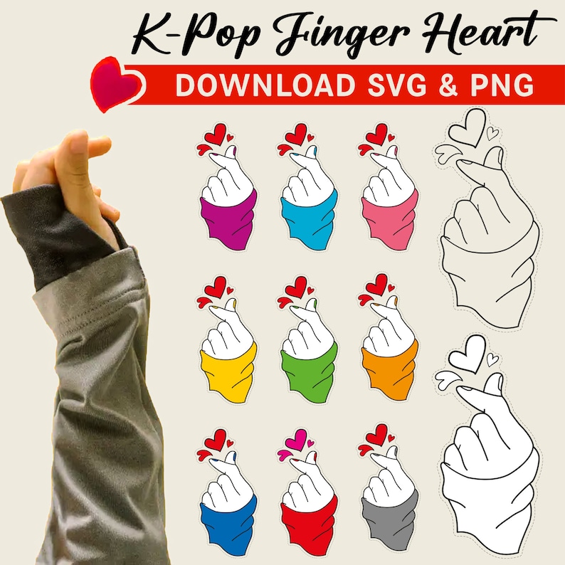 Finger Heart SVG Finger Heart PNG, I Love You Sign K-pop Finger Heart ...