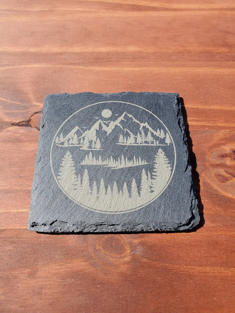 Slate Coaster Set 4pc Mountain Theme - Etsy