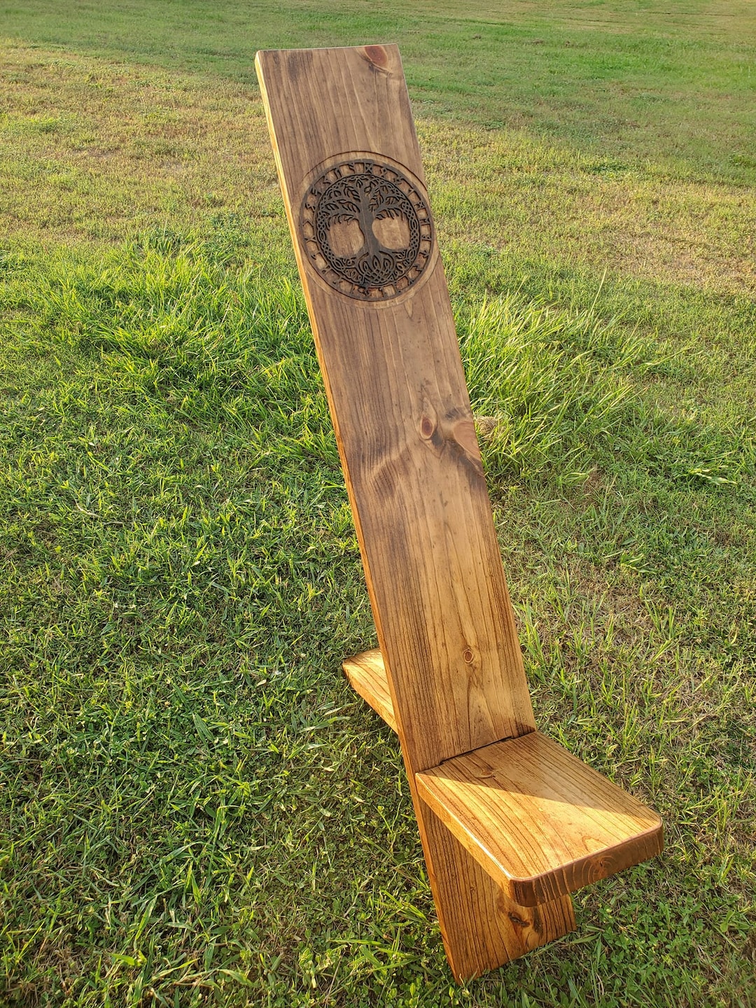 Hand-carved Viking Chair With Tree of Life and Runes – A Touch of Norse ...